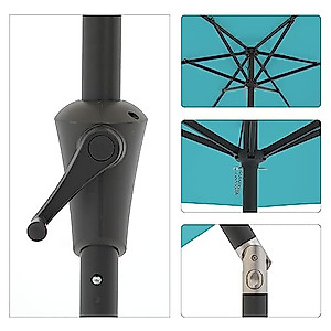 COBANA 9’ Patio Umbrella, Outdoor Table Market Umbrella with Push Button Tilt and Crank, 6 Steel Ribs, Blue