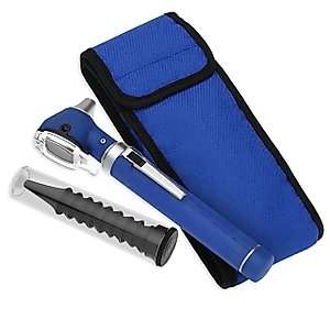 SURGICAL ONLINE Fiber Optic Mini Otoscope Rainbow Many Colors - Pocket Otoscope with Case ENT Diagnostic Set w/Extra Bulb Included (Blue)