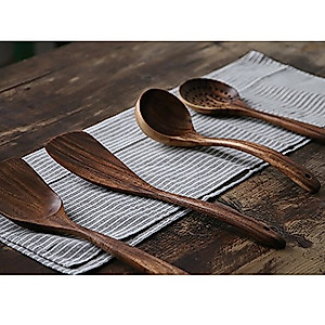NAYAHOSE Wooden Spoons for Cooking, 4 Pcs Wooden Utensils for Cooking, Natural Teak Wood Spatulas Spoon for Cooking, Nonstick Kitchen Utensil Set