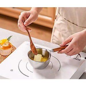 Mini Milk Warmer Pot Stainless Steel Milk Warmer for Coffee, Small Saucepan Heating Cookware Soup Wamer Pan with Heat Resistand Wooden Handle (300ml)