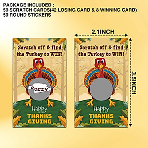 Turkey Scratch Off Games, Thanksgiving Scratch Off Game Cards For Baby Shower, Bridal Shower, Fall Festival Raffle Lottery Tickets Cards, Set Of 50 Cards (B03)
