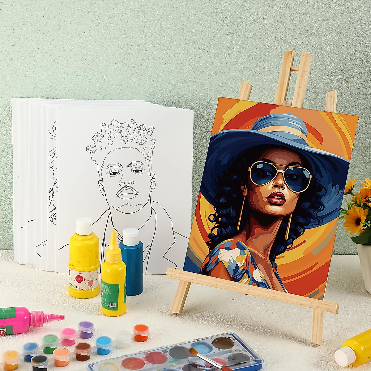 Ctosree 12 Pcs Pre Drawn Canvas for Painting for Adults 8" x 10" Valentine's Day Sip and Paint Party Kit Pre Printed Canvas Bulk for DIY Art Party Favors Adult's Date Night(Couple)