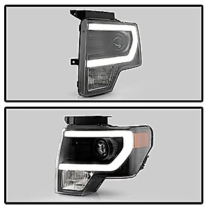 ACANII - For [Halogen Model] 2009-2014 Ford F150 Pickup Black Raptor Style LED Tube Projector Headlights Pair Left+Right