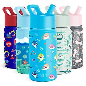 Simple Modern Baby Shark Kids Water Bottle with Straw Lid | Insulated Stainless Steel Reusable Tumbler for Toddlers, Boys | Summit Collection | 14oz, Baby Shark Friends
