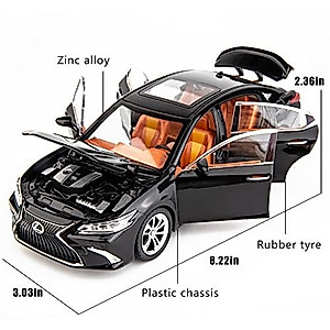 WAKAKAC 1/24 Lexus ES300 Diecast Car Model Alloy Collectible Pull Back Toy Car with Light and Sound Toy Vehicle for Boys Children Gift(Black)