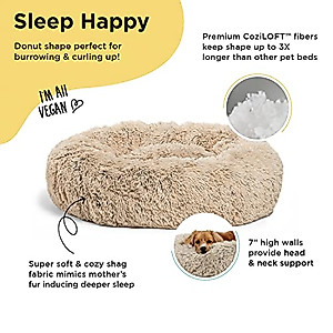 Best Friends by Sheri The Original Calming Donut Cat and Dog Bed in Shag Fur Taupe, Small 23x23