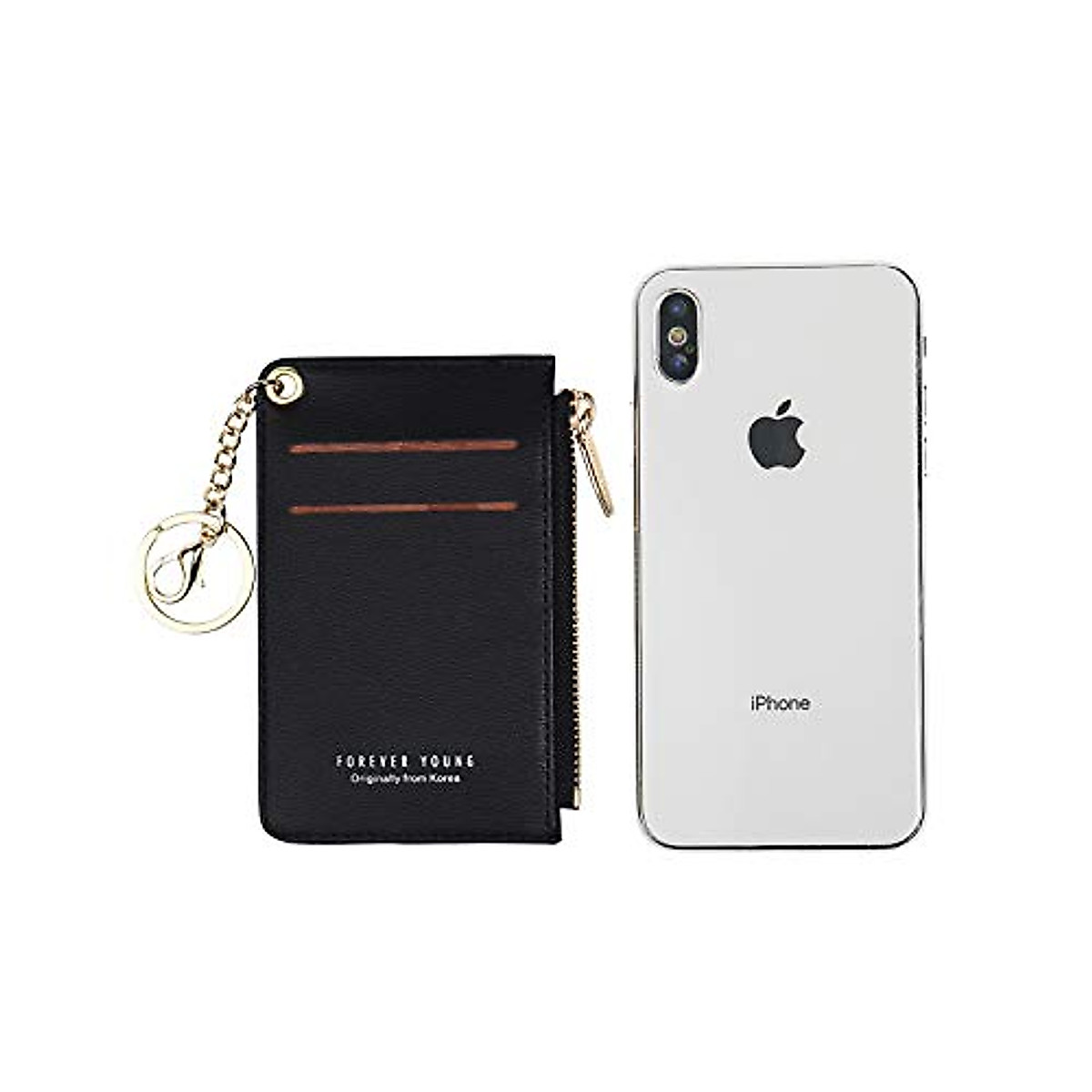 Small Wallets for Women Slim Leather Card Case Holder Wallet Coin Change Purse with Keychain (Black)