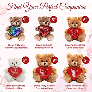 Made By Aliens Plush Stuffed Animal Mocha Heart Bear – Love You Bears- Toy for Kids & Adults Valentine's Day - Embroidered Heart Pillow (6 inch, Brown Love You)