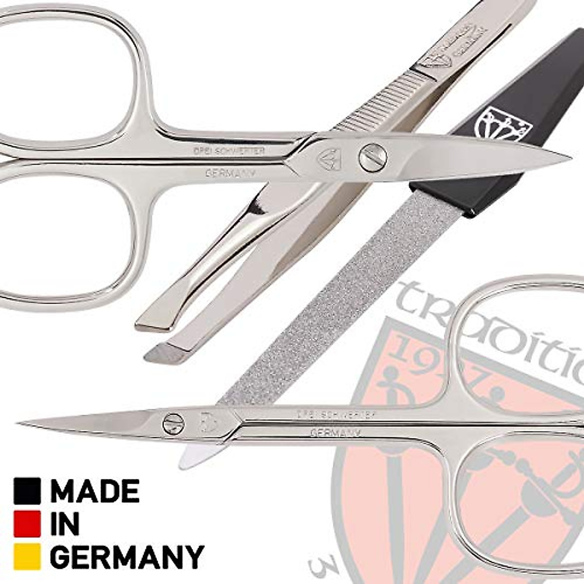 3 Swords Germany - brand quality 8 piece manicure pedicure grooming kit set for professional finger & toe nail care scissors clipper fashion leather case in gift box, Made in Solingen Germany (22009)