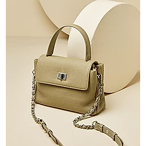 DORIS&JACKY Genuine Leather Top Handle Handbags Small Satchel Crossbody Purse With Lock Flap (3-Grey)