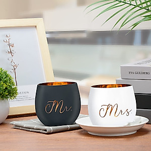 dehong Mr & Mrs Stemless Wine Glasses - Set of 2 - Wedding Gifts for Bride & Groom ,His & Hers - Engagement Gifts for Couples Newly Engaged Unique Bridal Shower Gift (A), black, white, gold
