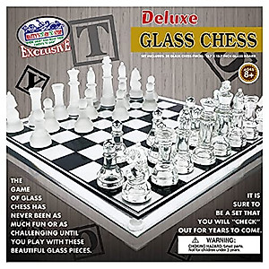 Matty's Toy Stop Deluxe Frosted & Clear Glass Chess Set (14") Large