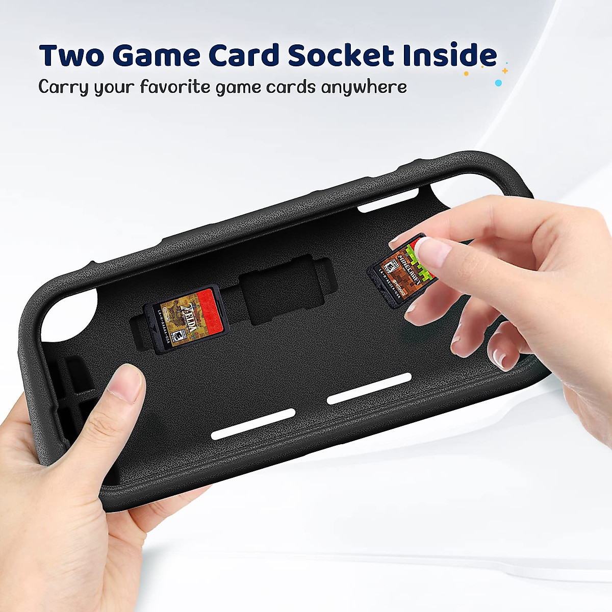 Fintie Kids Case for Nintendo Switch Lite 2019 w/2 Game Card Slots - [Ultralight] [Shockproof] Protective Cover with Ergonomic Grip, Kids Friendly Grip Case for Switch Lite Console, Black