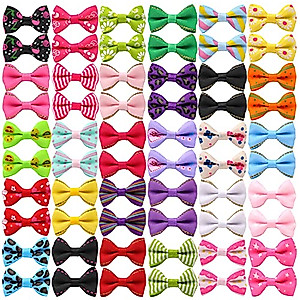 YAKA 60PCS (30 Paris) Cute Puppy Dog Small Bowknot Hair Bows with Metal Clips Handmade Hair Accessories Bow Pet Grooming Products (60 Pcs,Cute Patterns)