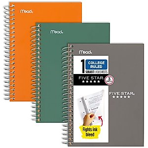 Five Star Personal Spiral Notebooks, 3 Pack, 1-Subject, College Ruled Paper, 7" x 4-3/8", Small Size, 100 Sheets, Assorted Colors (38644)