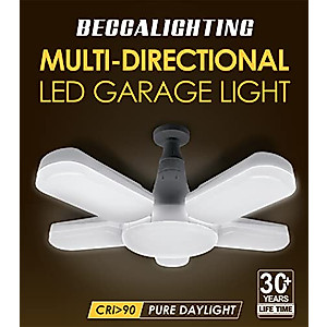 BECCALIGHTING LED Garage Light UL Listed 60 Watts - Daylight Bright White 5000K Garage Lights Ceiling LED 6000 Lm Garage Lighting Fixture, Multi Directional Panel Light for Basement, Barn, High Bay