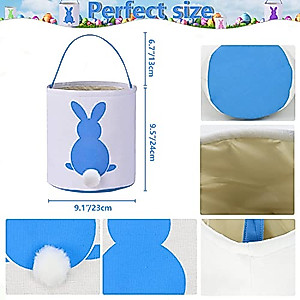 Easter Bunny Basket Bags for Kids, Canvas Cotton Rabbit Easter Egg Hunt Basket for Carrying Gifts, Fluffy Tails Printed Rabbit Canvas Toys Bucket Tote
