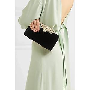 Dexmay Velvet Clutch with Rhinestone Crystal Crown Clasp Evening Bag for Formal Party Black Medium