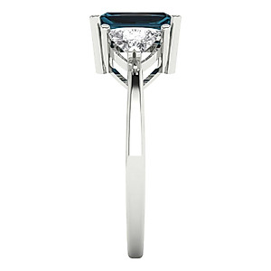 Clara Pucci 2.97ct Emerald Trillion cut 3 stone Solitaire Natural London Blue Topaz gemstone designer Modern Ring 14k White Gold