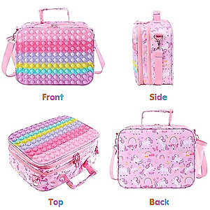 Lunch Box for Girls, Kids Pop Lunch Bag, Back to School Insulated Lunch Box, Reusable Food Containers Lunch Box Girls 3-12, School Supplies Leakproof Cooler Lunch Tote Bag for Travel School Picnic