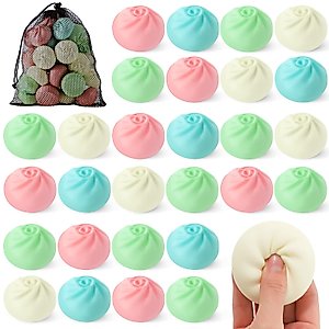 36 Pcs Dumpling Stress Balls Bulk 2.4 Inch Dumpling Fidget Toy Dough Stress Relief Bun Squeeze Toy with Storage Bag for Birthday Party Favors School Carnival Reward Gift