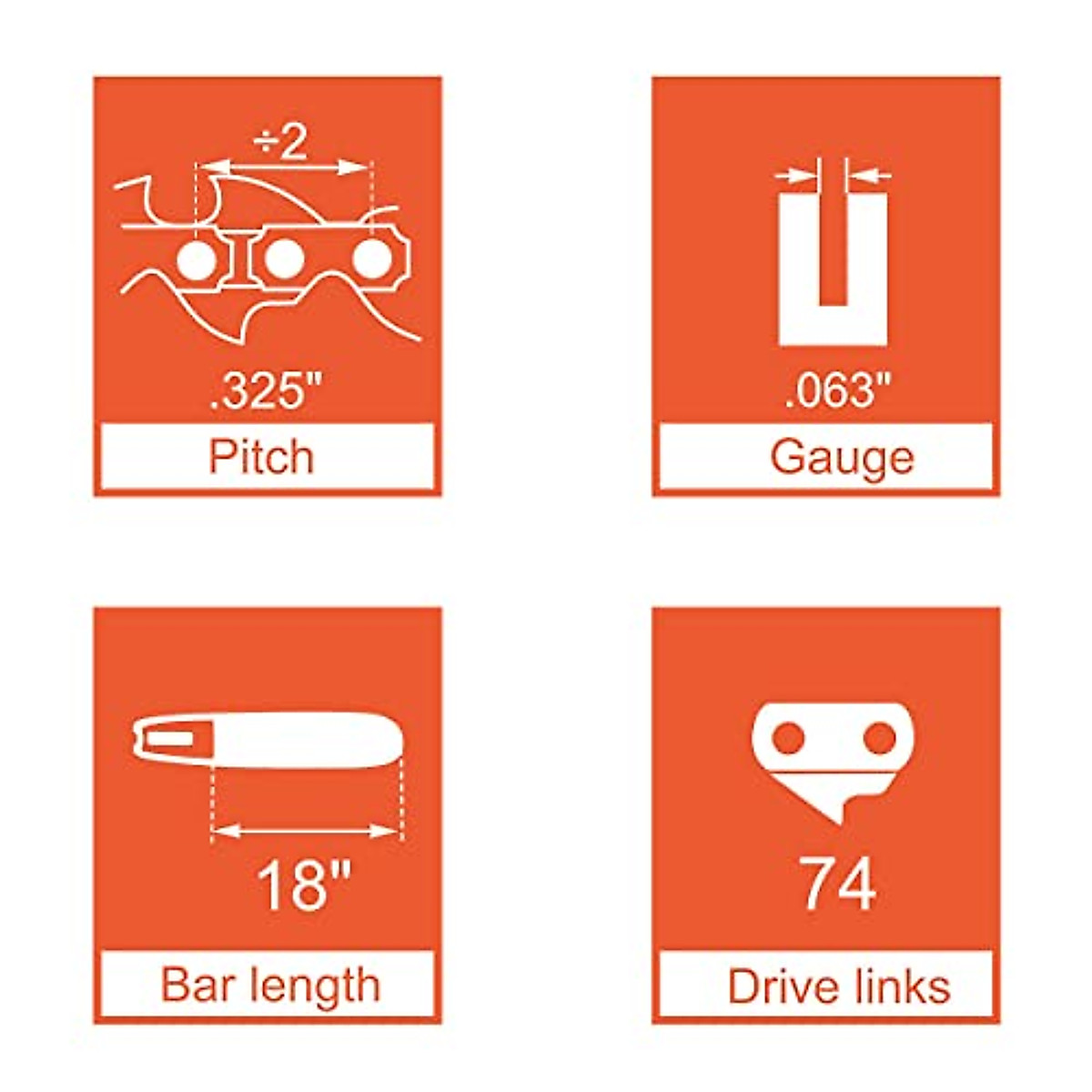 Hipa Pack-of-2 18" Chainsaw Chain for STIHL MS271 MS290 026 MS310 MS390 MS260 MS261 MS270 MS280 MS291 MS341 MS360 MS361 024 028 029 030 031 032 034 036 039 040 22LPX074G .325" Pitch .063" Gauge 74 DL