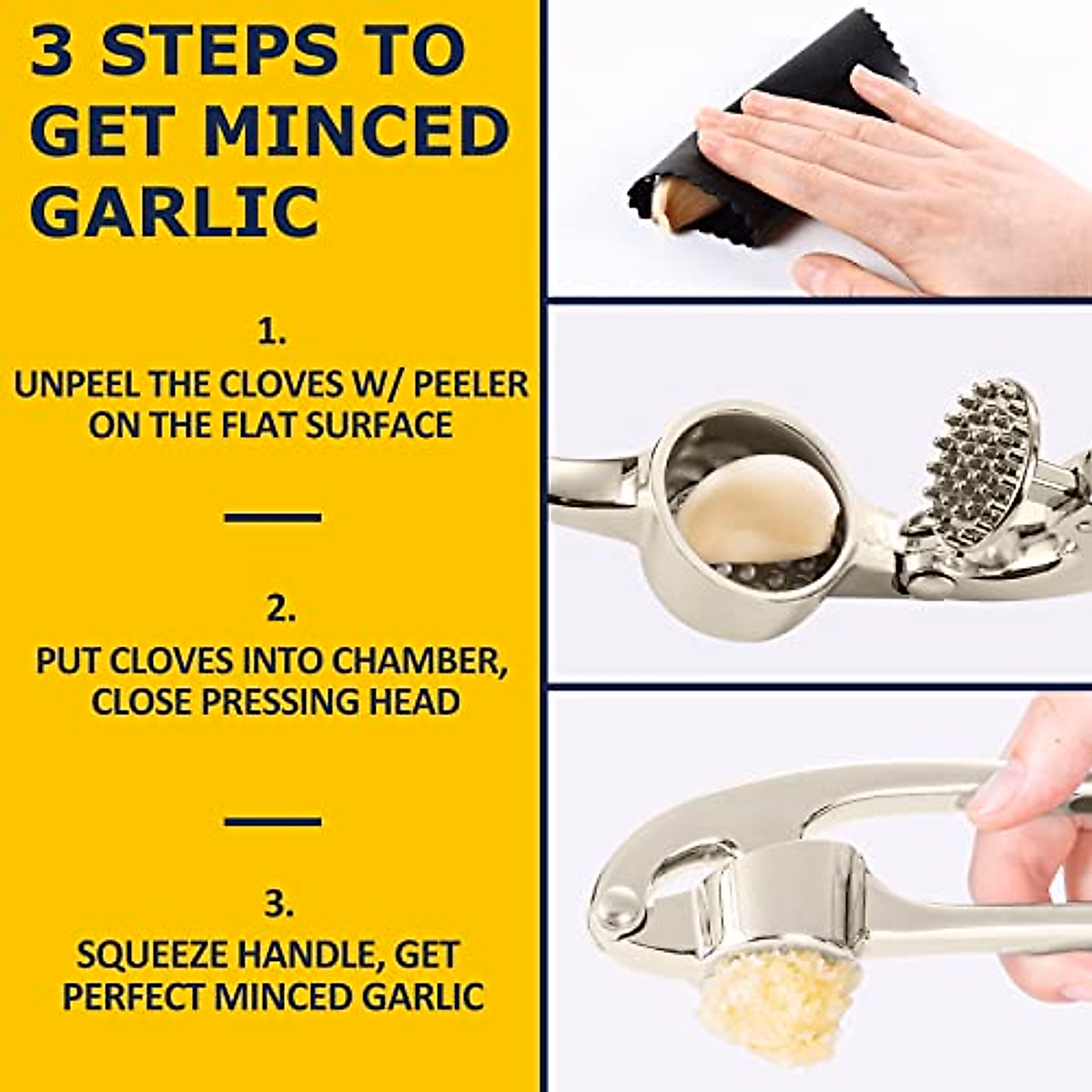 Premium Garlic Press, Professional Garlic Mincer, Easy to Squeeze and Clean, Rust Proof & Dishwasher Safe, Efficient Ginger Crusher- Imperial Silver