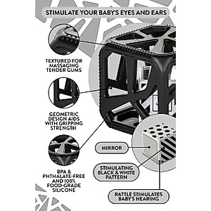 Malarkey Kids Silicone Teething Toys Chew Cube Baby Toy Activity Cube for New Born Babies Toys Rattle Teether Four Way Sensory Stimulation (Easy Grip, BPA Free Non Toxic, Black, Pack of 1)