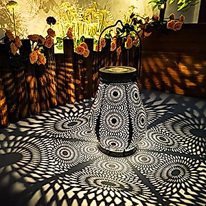 Solar Lantern Outdoor with Shepherd Hooks - Waterproof Metal Garden Solar Lights Hanging Lanterns Decorative - Solar Powered LED Lanterns with Handle for Patio Yard Pathway Walkway [Cyan-Blue]