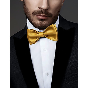 DiBanGu Gold Bow Ties for Men Self Tie Bow Tie and Pocket Square Set Adjustable Solid Satin Formal Tuxedo Bow Tie