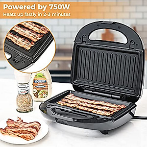 3 in 1 Sandwich Maker, Portable Waffle Iron Maker, Electric Panini Press with Removable Non-Stick Plates LED Indicator Lights, Cool Touch Handle for Breakfast Toaster, Grilled Cheese Bacon and Steak