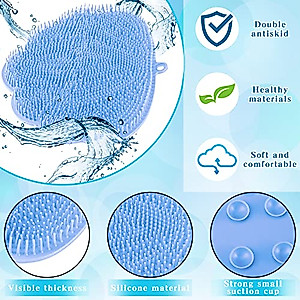 2 Pieces Silicone Back Scrubber Wall Mounted Shower Back Massager Scrubber Big Flat Back Scrubber for Shower Body Brush Foot Massager for Women Men (Blue, Gray)