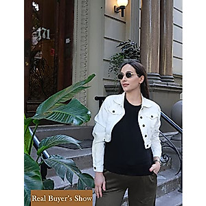 Grabsa Women's Cropped Jean Jacket Long Sleeve Button Down Denim jackets for Dresses