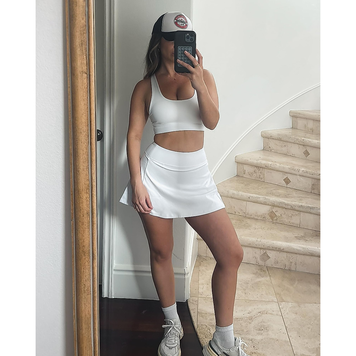 Stelle Women Tennis Golf Skirts High Waisted with Inner Shorts for Athletic Workout Sports Skorts Running Pickleball (WT, S) White