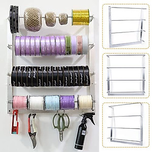 Wire Spool Rack Ribbon Rack, Thread Holder Ribbons Roll Storage Rack Sewing Tool 4 Rods, Wall Mounted Large Thread Holder Space Saving, Used to Key Holder, Sundries, Rings, Necklaces, Jewelry