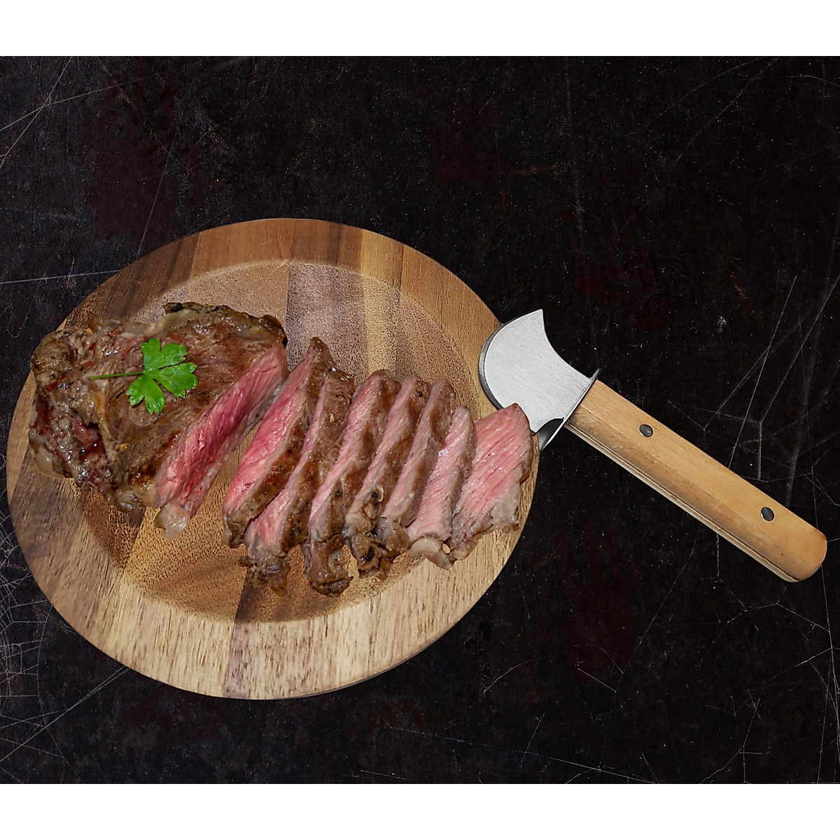 Steak Rocking Knife with Anti-Slip Handle for One-Handed User, Super Sharp Rocker Ulu Knife for Limited Strength Hand Arthritis, Elderly or Pet Owner - Easy Chopping & Slicing for Meat, Veggies
