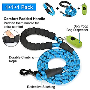 Dynmeow Reflective Dog Collar and Leash Set, Adjustable Pet Collar with Soft Neoprene Padded for Small Medium Large Dogs, Climbing Rope, Blue, S