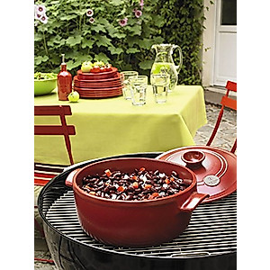 Emile Henry Flame Round Stewpot Dutch Oven, 4.2 Quart, Burgundy