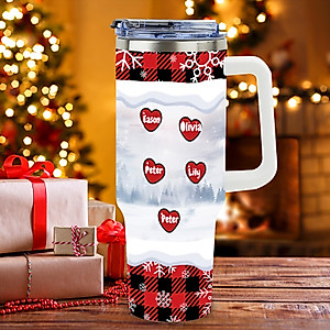 Custom Christmas Tumbler Photo - Personalized 40 Oz Tumbler with Handle Straw Lid,Insulated Xmas Tumbler Coffee Mug Stainless Steel Travel Mug Christmas Gift for Kid Boy Girl Family