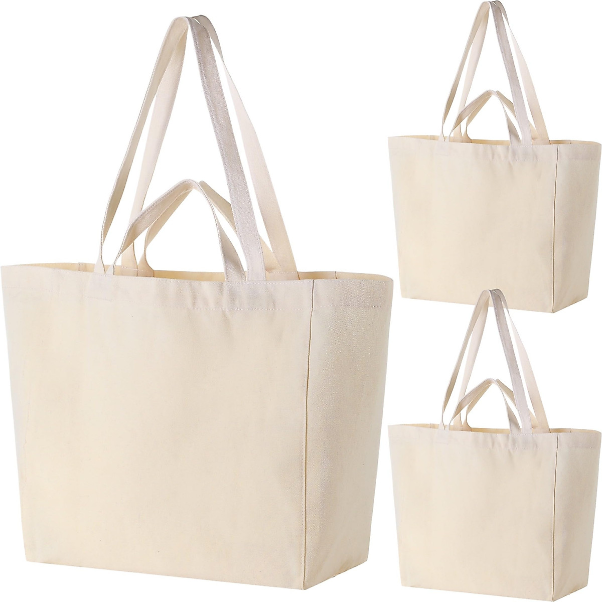 Firecolor Chic Large Canvas Grocery Bag 15"x14.5"x8" Big Sturdy Tote Bags for Fabric Painting Heavy-duty Cotton Reusable (cream-coloured)