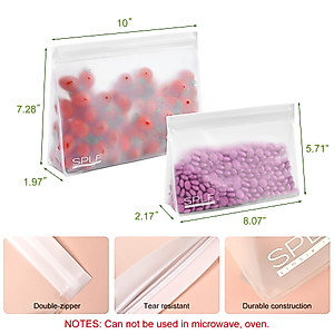 SPLF 8 Pack Dishwasher Safe Reusable Storage Bags (4 Half Gallon Freezer Bags, 4 Quart Sandwich Snack Bags), BPA FREE Stand Up Extra Thick Leakproof Silicone and Plastic Free Zipper Lunch Food Bags