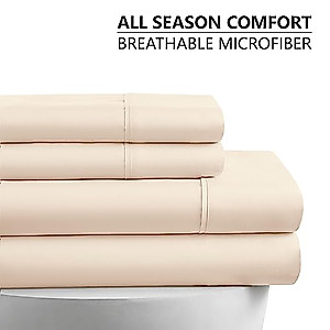 American Home Collection Deluxe 4 Piece Bed Sheets Set Deep Pocket Extra Soft Microfiber Wrinkle Free Sheets Easy Care (Queen, Ivory)