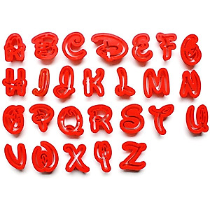 OrangeTag Letters Number Fondant Molds, 26 Pcs Uppercase Letters Candy Molds Chocolate Mould Set, Cake Decoration Tools & Cookie Cutters (Red)