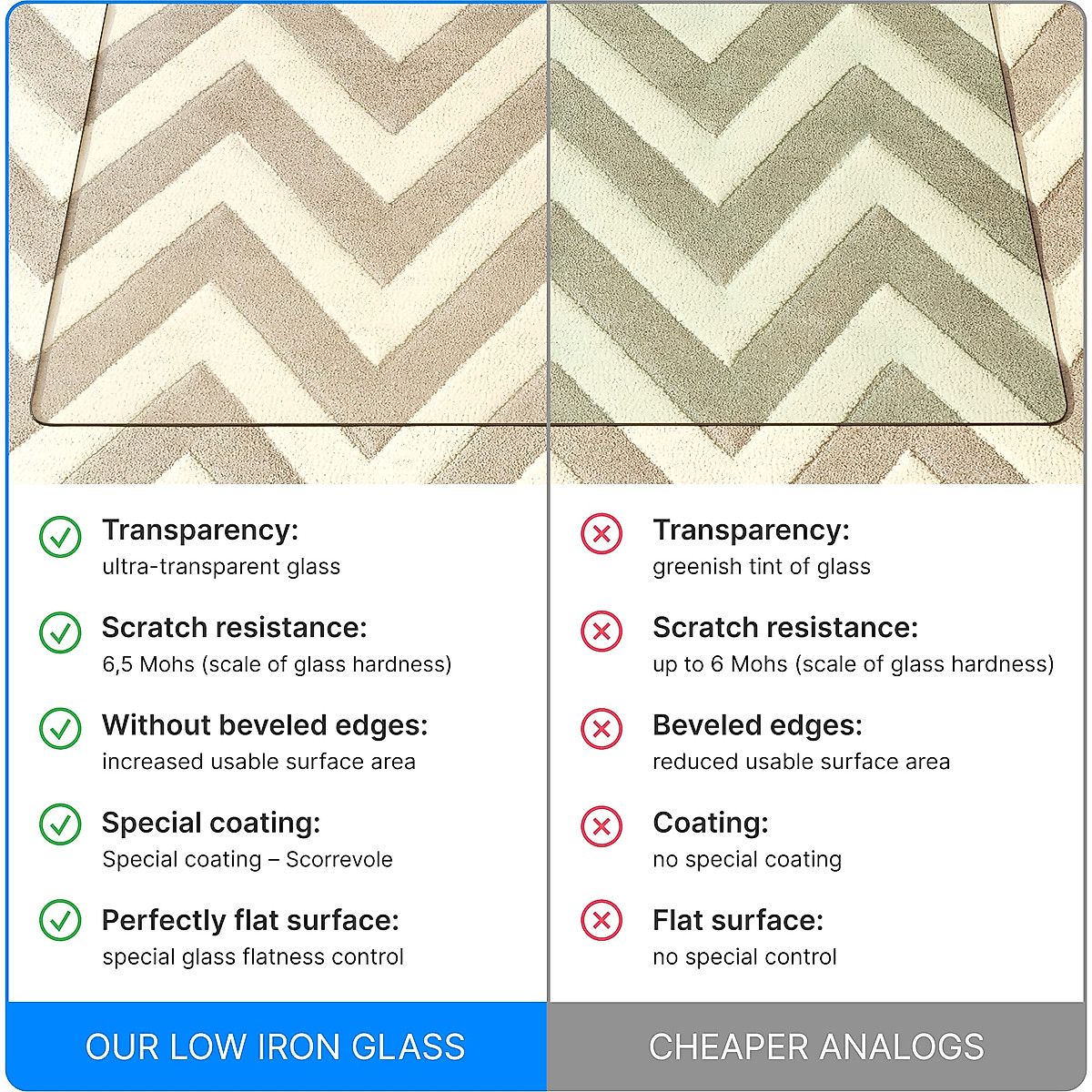 Premium Glass - Carpet Chair Mat 36" x 48" Standard Clear Сhairmat - Heavy Duty Floor Desk Mat for Carpeted and Hardwood Floors - Thick Tempered Glass Home/Office Floor Protector