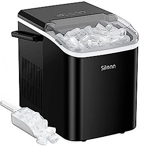 Silonn Countertop Ice Maker Machine with Handle, Portable Makers Countertop, Makes up to 27 lbs. of Per Day, 9 Cubes in 7 Mins, Self-Cleaning Scoop and Basket, Black, 12 x 9 x 12 inches (SLIM06)