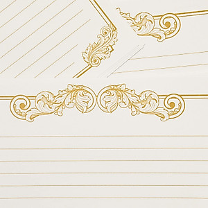Vintage Letter Writing Kit with 60 Sheets of Gold Border Paper and 30 Envelopes for Letters, Valentine's (7.25 x 10 In)