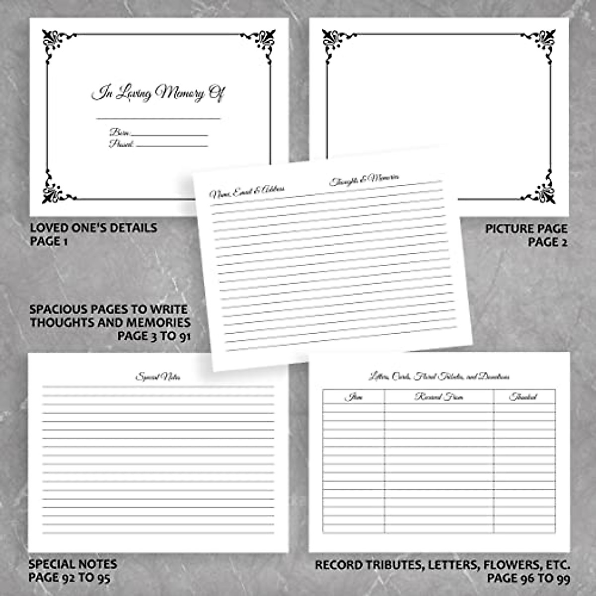 Elegant Funeral Guest Book for Memorial Service - Hardcover Memorial Guest Book for Funeral, Box, Pen & Sign - Memorial Service Guest Book Set of 4 - Memory Book for Celebration of Life Guest Book