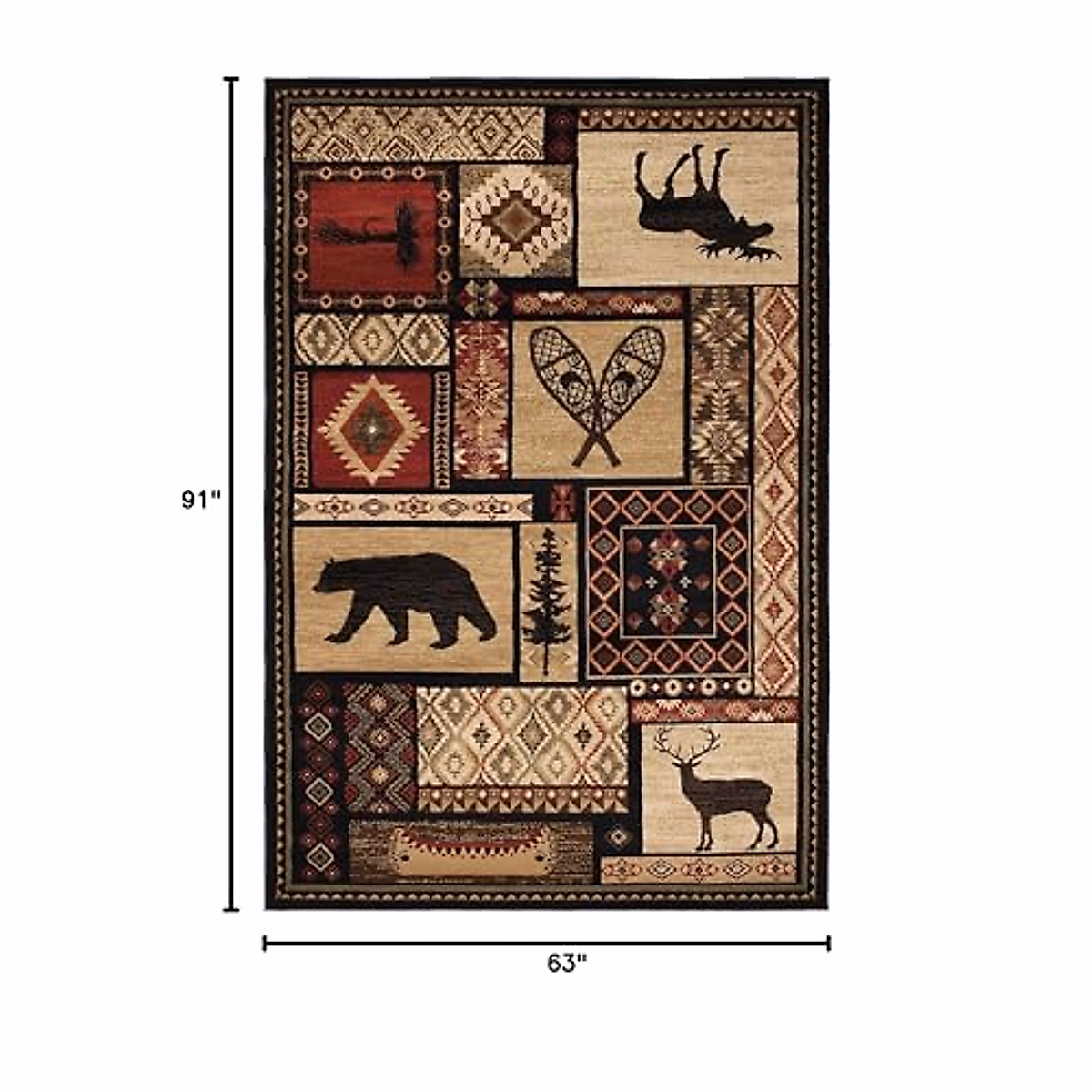 Rustic Lodge Bear Moose Deer Panel 5x8 Red Area Rug, 5'3"x7'7" 6913