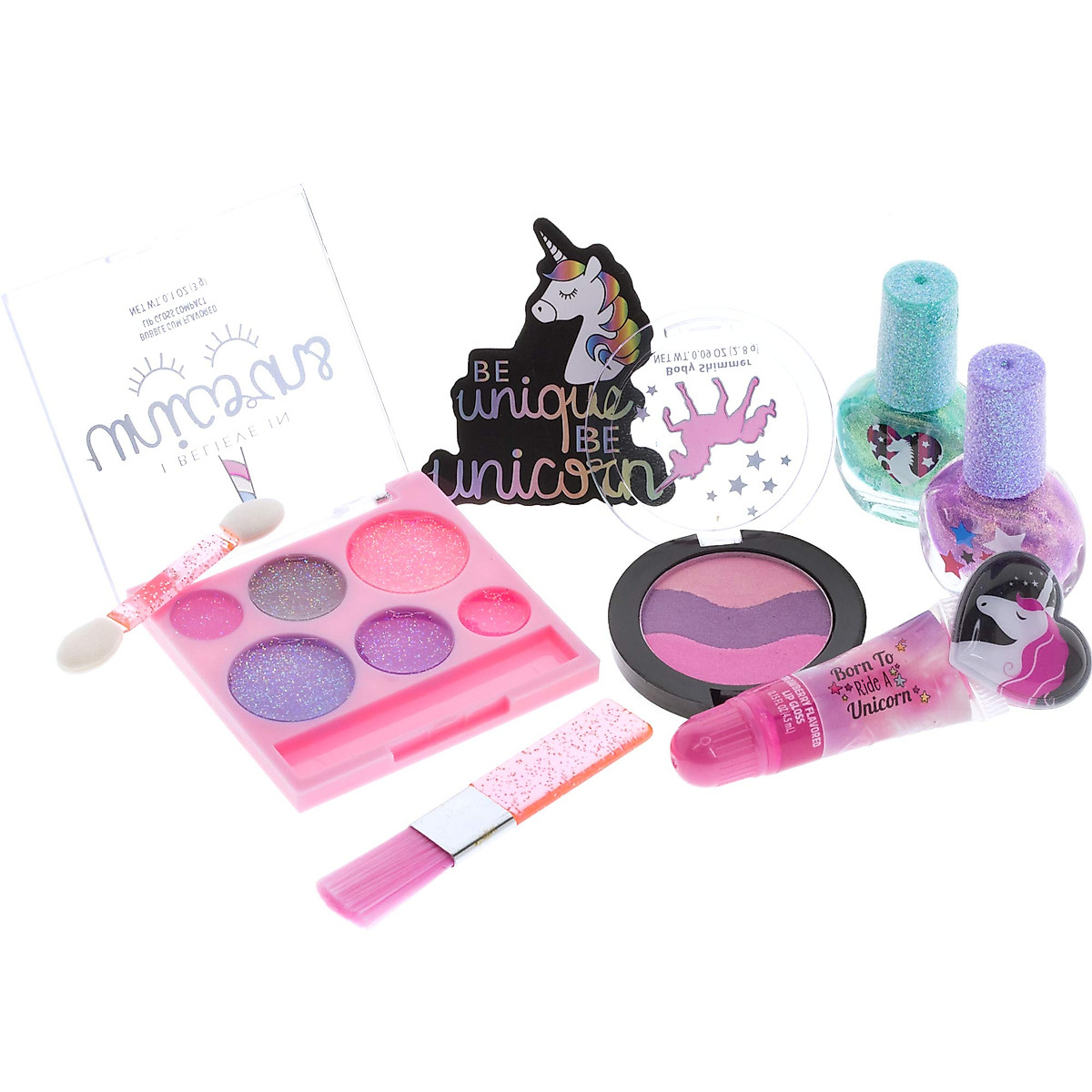Townley Girl Unicorn Makeup Set with 8 Pieces, Including Lip Gloss, Nail Polish, Body Shimmer and More in Unicorn Bag, Ages 3+ for Parties, Sleepovers and Makeovers