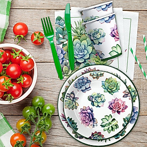 Xigejob Succulent Party Decorations Tableware - Succulent Party Supplies Dinnerware For Birthday & Baby Shower & Wedding & Bridal Shower, Paper Plate, Cup, Napkin, Tablecloth, Cutlery Straw | Serve 24